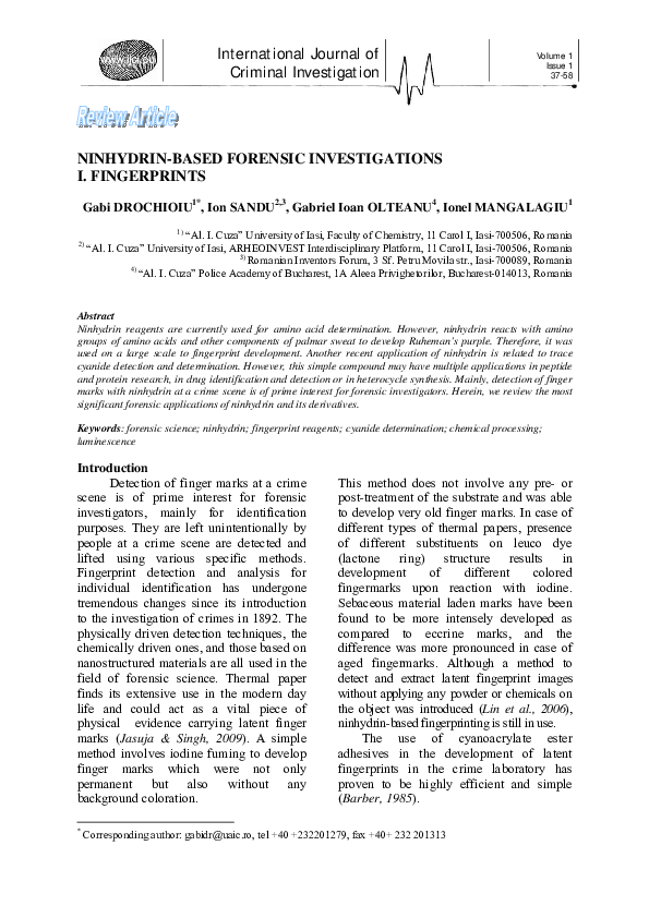 (PDF) NINHYDRIN-BASED FORENSIC INVESTIGATIONS I. FINGERPRINTS