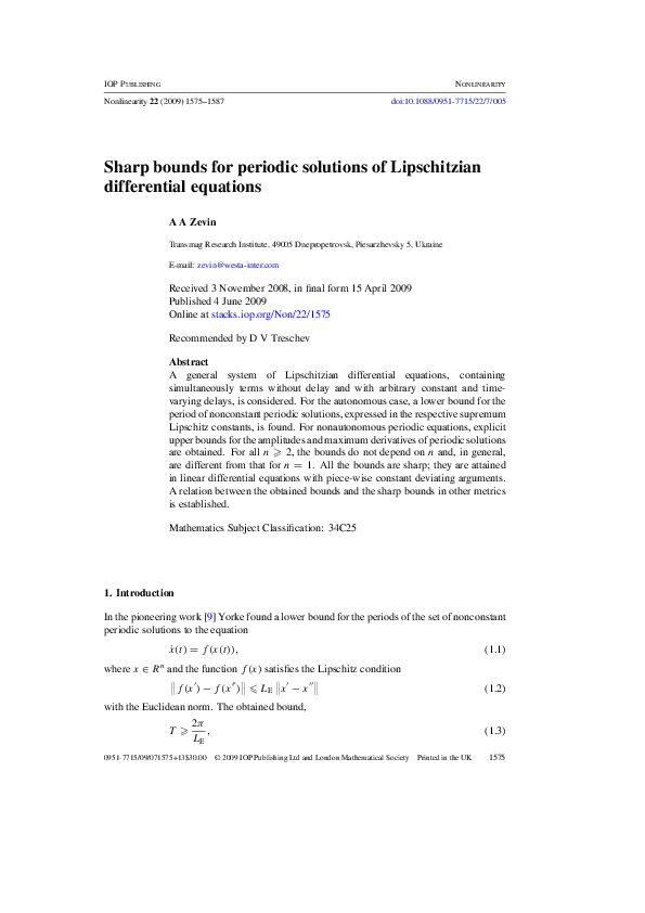 (PDF) Sharp bounds for periodic solutions of Lipschitzian differential ... (PDF) Sharp bounds for periodic solutions of Lipschitzian differential ...