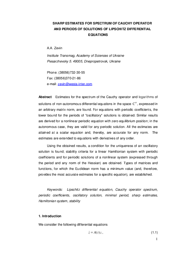 Pdf Sharp Estimates For Spectrum Of Cauchy Operator And Periods Of Solutions Of Lipschitz