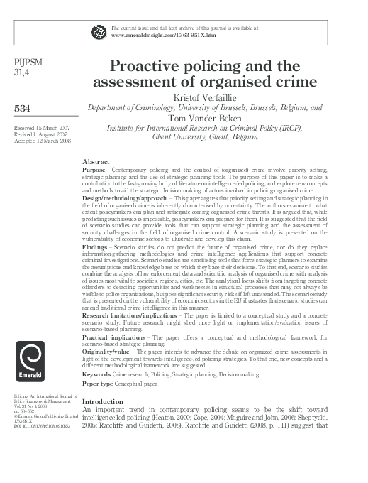 (PDF) Proactive policing and the assessment of organised crime