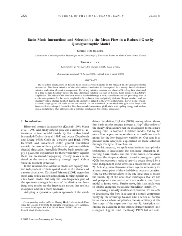(PDF) Basin-Mode Interactions and Selection by the Mean Flow in a Reduced-Gravity ...