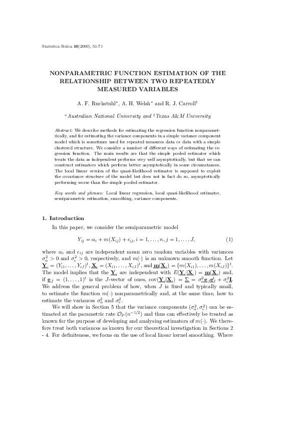 Pdf Nonparametric Function Estimation Of The Relationship Between Two