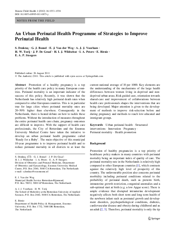 (PDF) An Urban Perinatal Health Programme of Strategies to Improve ...