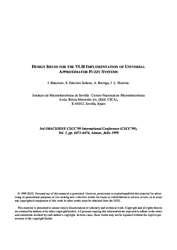 Pdf Design Issues For The Vlsi Implementation Of Universal Approximator Fuzzy Systems
