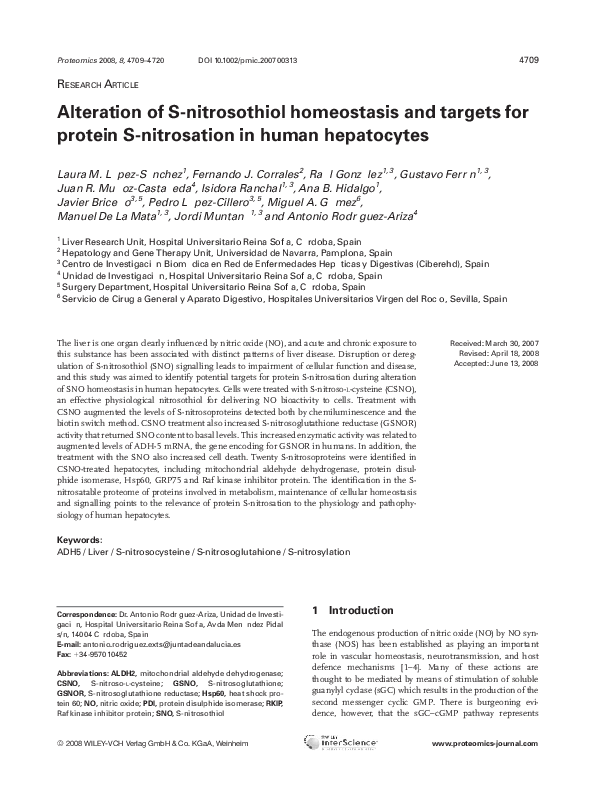 (PDF) S-nitrosothiol Homeostasis and Protein Targets in Hepatocytes