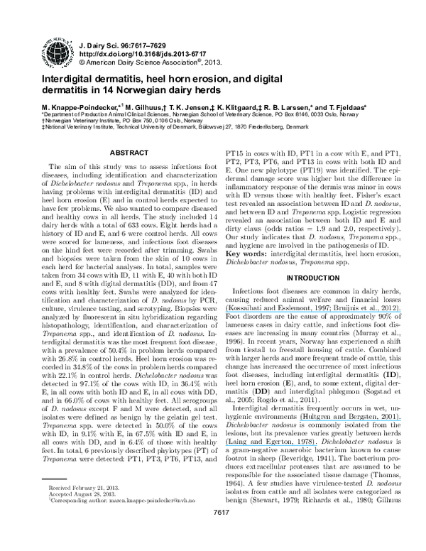 (PDF) Interdigital dermatitis, heel horn erosion, and digital ...