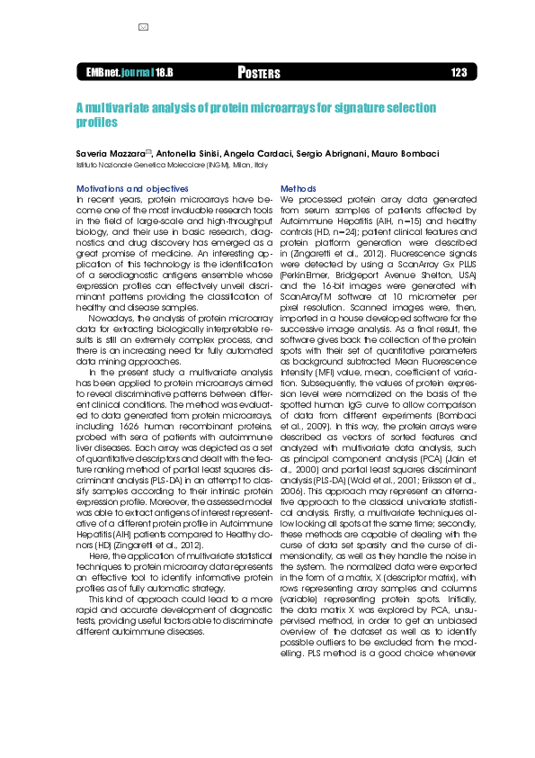 (PDF) A multivariate analysis of protein microarrays for signature selection profiles