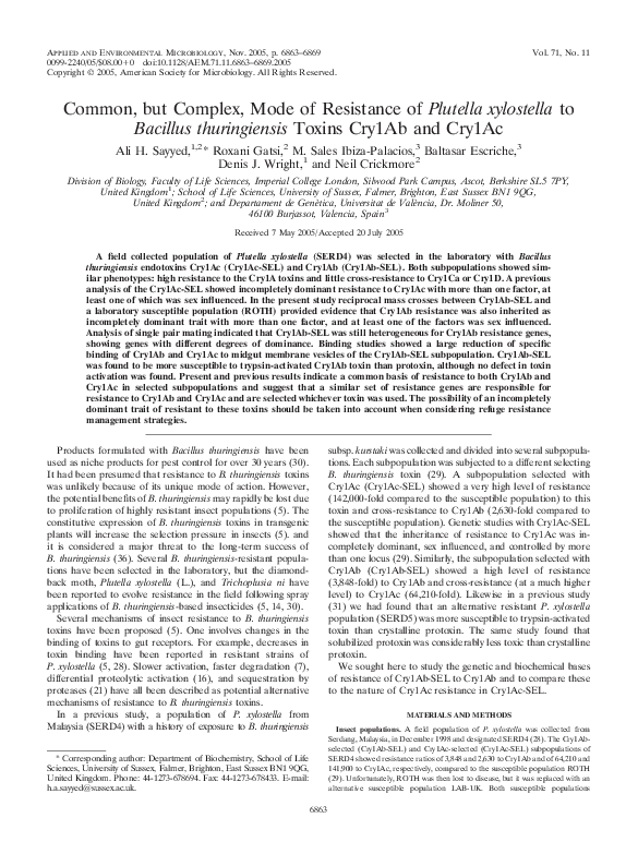 (PDF) Common, but Complex, Mode of Resistance of Plutella xylostella to Bacillus thuringiensis ...
