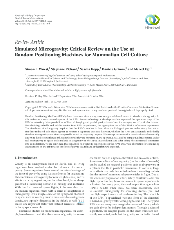 (PDF) Simulated Microgravity: Critical Review on the Use of Random ...