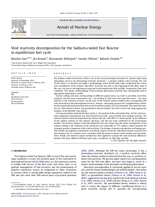 (PDF) Void reactivity decomposition for the Sodium-cooled Fast Reactor ...