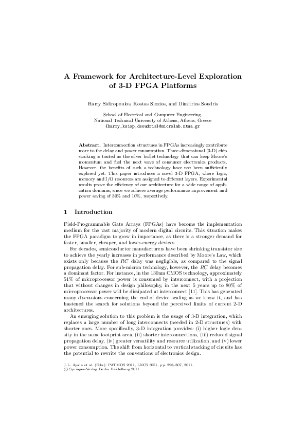 (PDF) A framework for architecture-level exploration of 3-D FPGA platforms | Harry Sidiropoulos ...