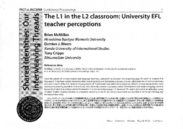 (PDF) The L1 in the L2 classroom: University EFL teacher perceptions (full version)
