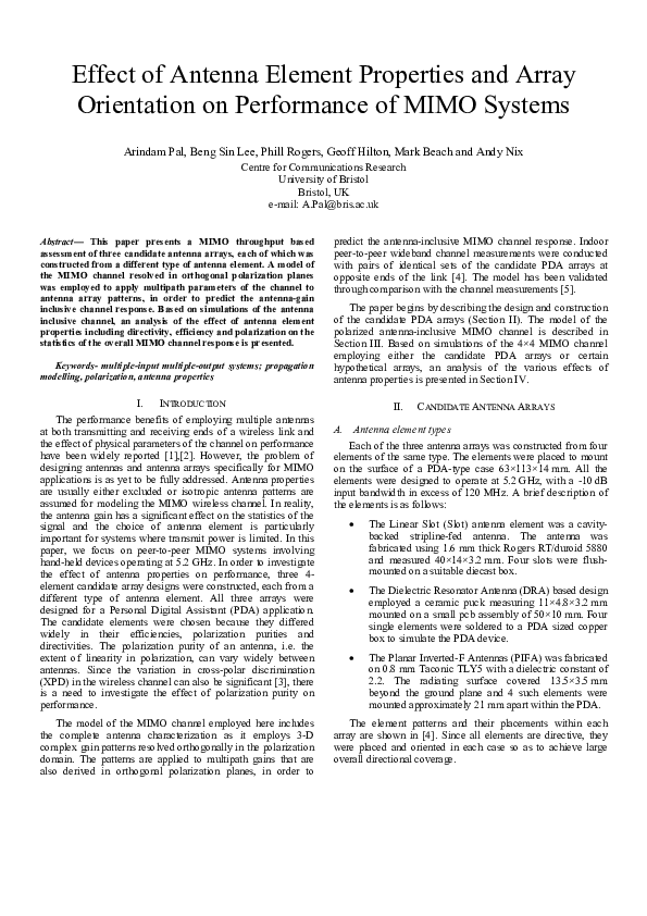 Pdf Effect Of Antenna Element Properties And Array Orientation On