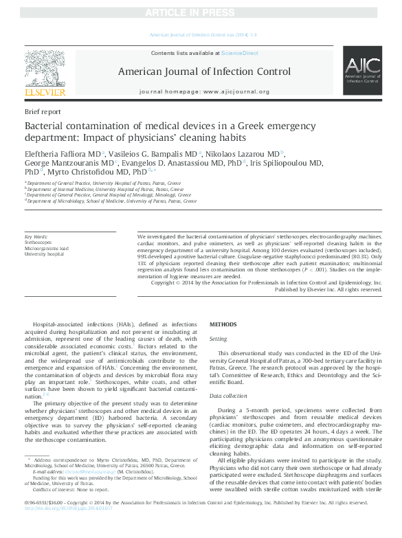 (PDF) Bacterial contamination of medical devices in a Greek emergency ...