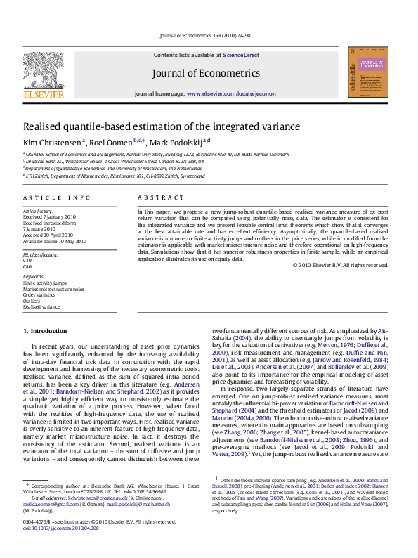 (PDF) Realised quantile-based estimation of the integrated variance