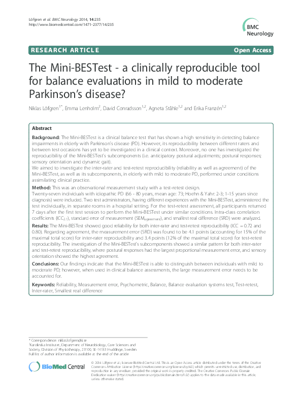 (PDF) The Mini-BESTest - a clinically reproducible tool for balance ...
