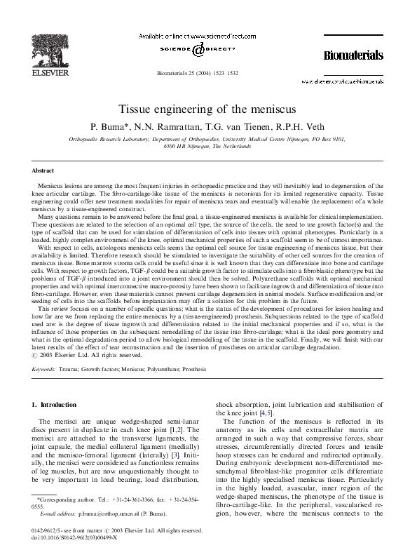 (PDF) Tissue engineering of the meniscus