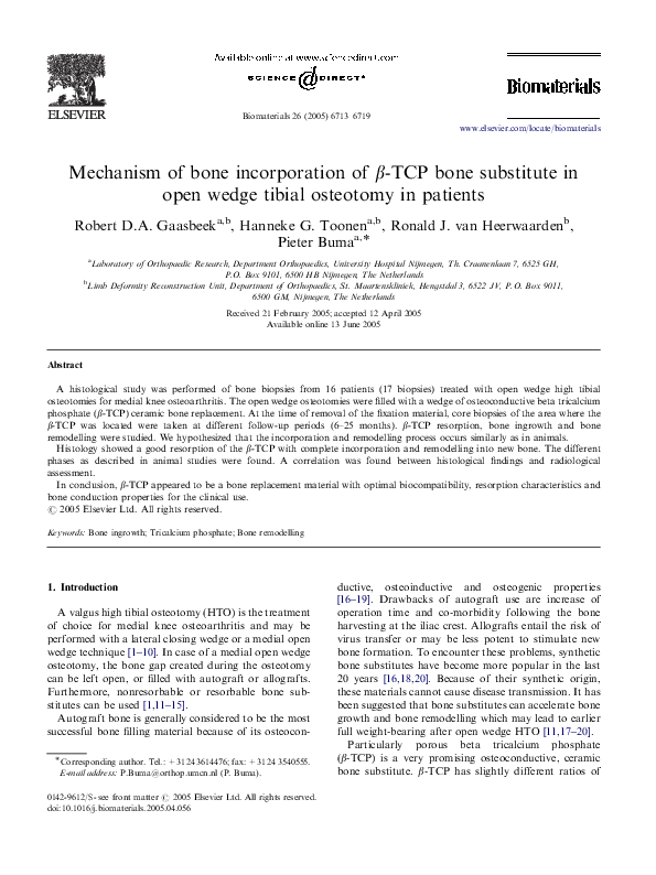 (PDF) Mechanism of bone incorporation of beta-TCP bone substitute in ...