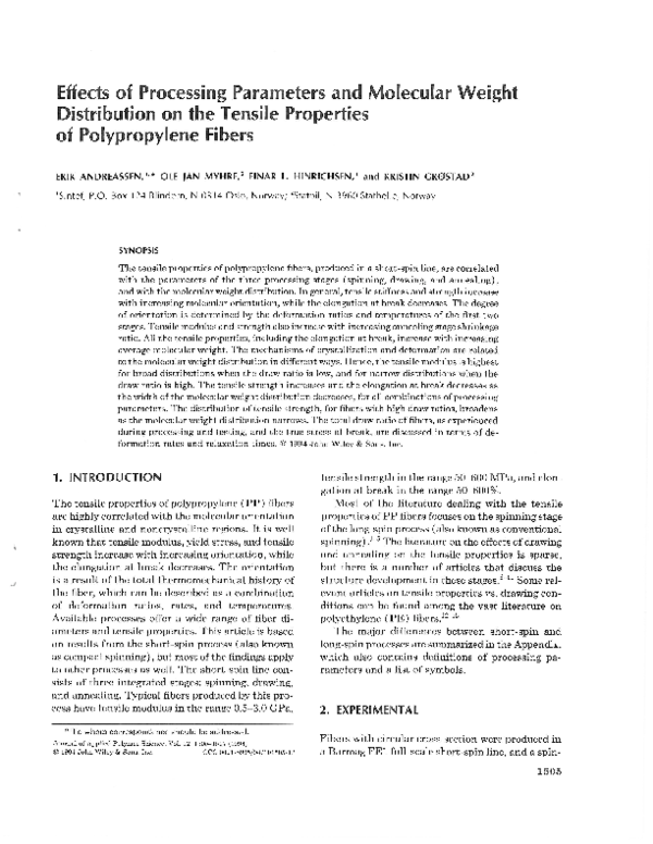 (PDF) Effects of processing parameters and molecular weight distribution on the tensile ...