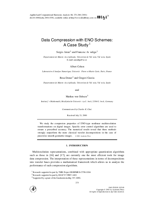 (PDF) Data Compression with ENO Schemes: A Case Study