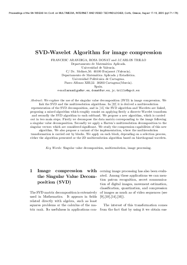 Pdf Svd Wavelet Algorithm For Image Compression