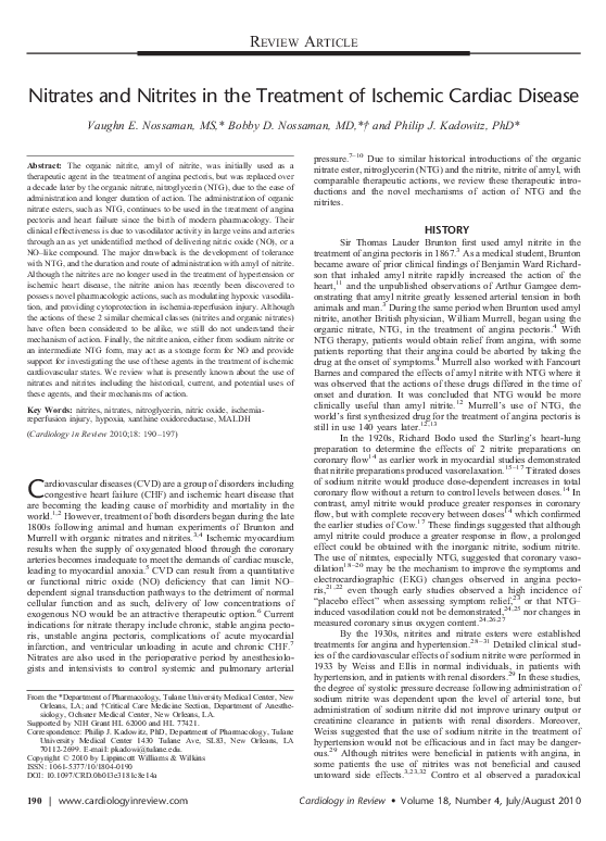 (PDF) Nitrates and nitrites in the treatment of ischemic cardiac ...
