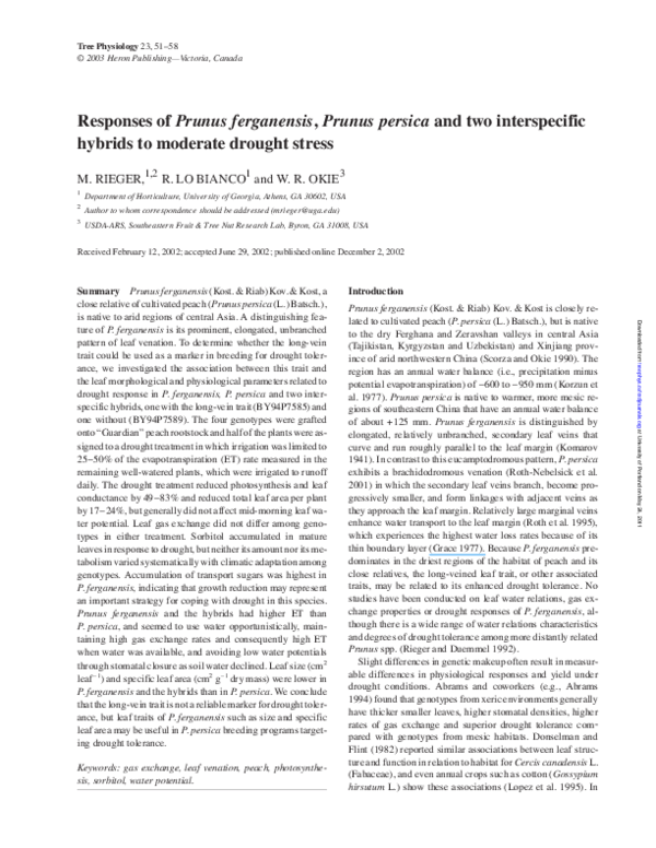 (PDF) Responses of Prunus ferganensis, Prunus persica and two ...