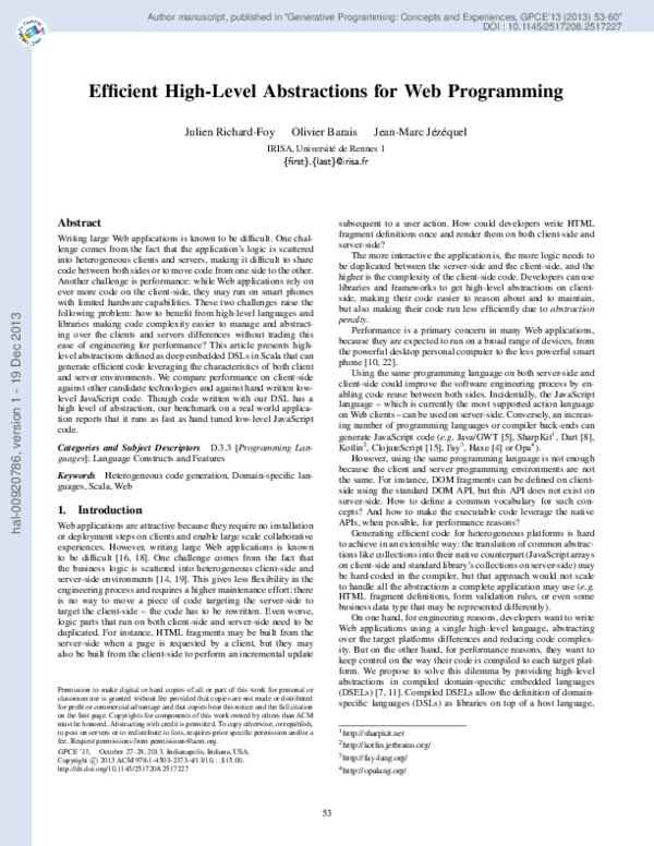 Pdf Efficient High Level Abstractions For Web Programming