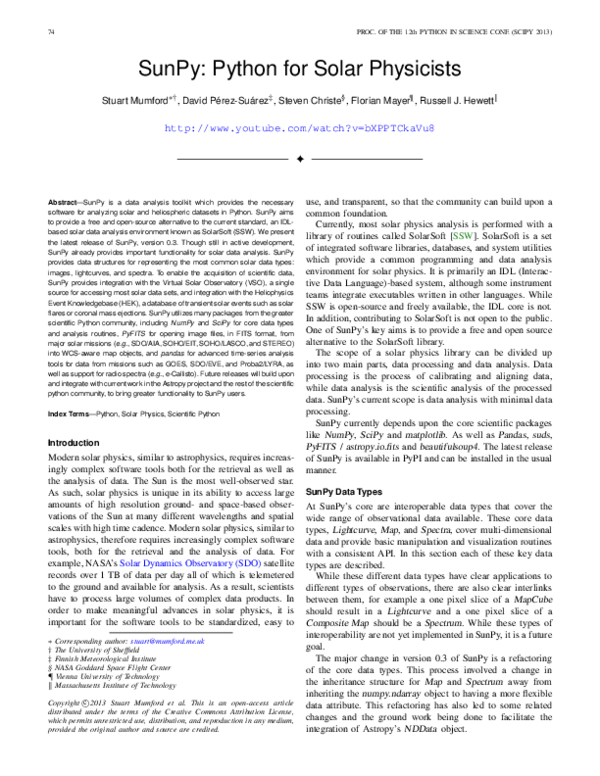 Pdf Sunpy A Python Toolkit For Solar Analysis