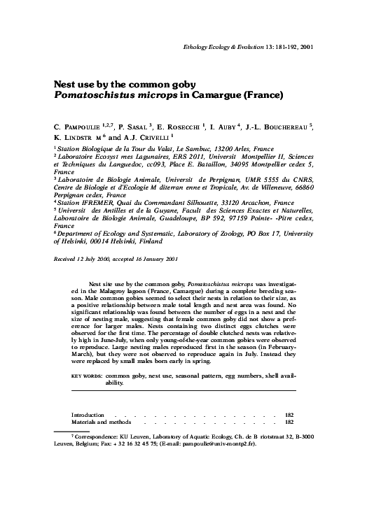(PDF) Nest use by the common goby Pomatoschistus microps in Camargue ...