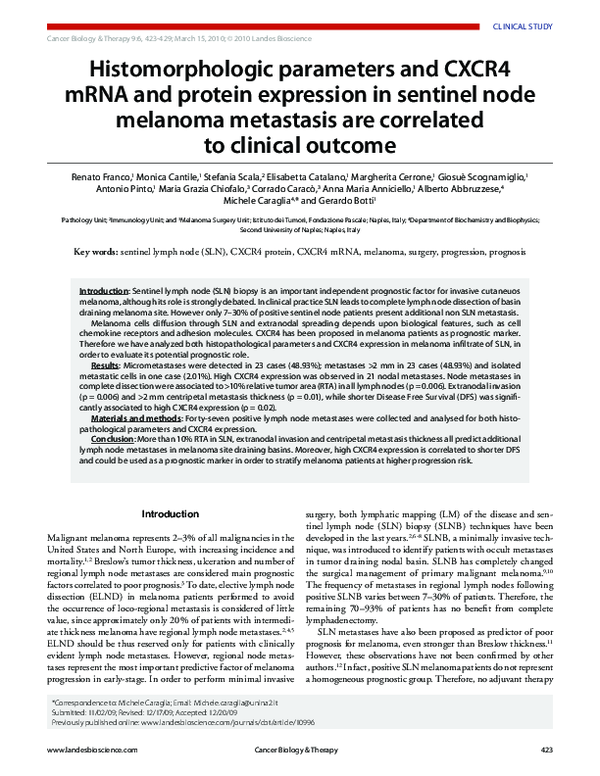 (PDF) Histomorphologic parameters and CXCR4 mRNA and protein expression in sentinel node ...