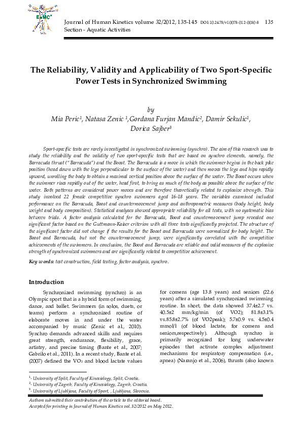 (PDF) The Reliability, Validity and Applicability of Two Sport-Specific ...