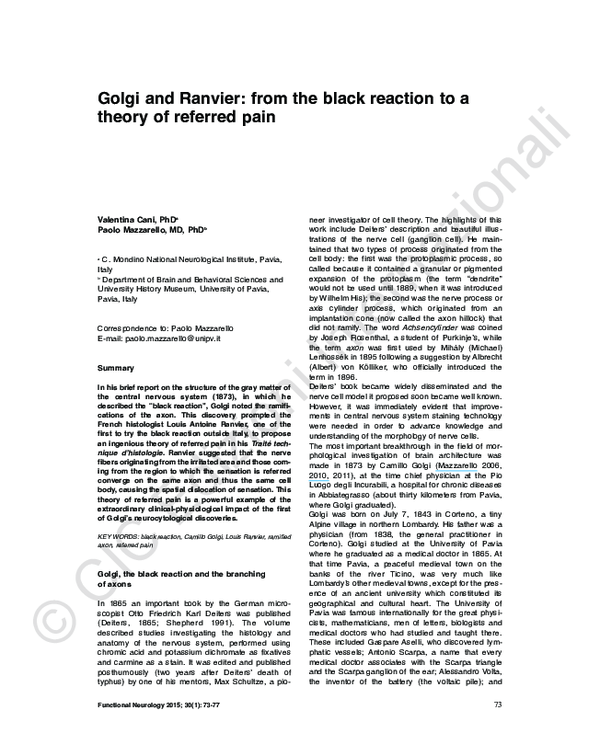 (PDF) Golgi and Ranvier: from the black reaction to a theory of ...