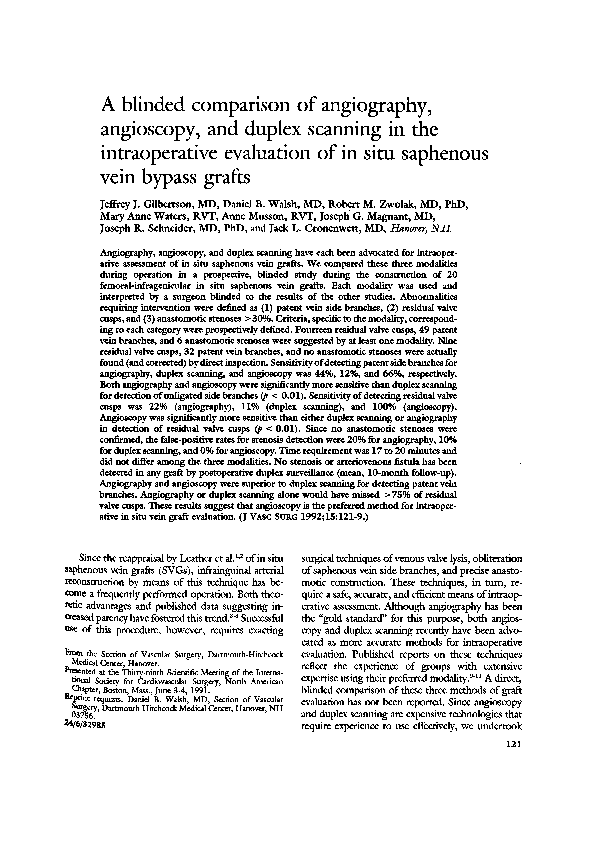 (PDF) A blinded comparison of angiography, angioscopy, and duplex ...