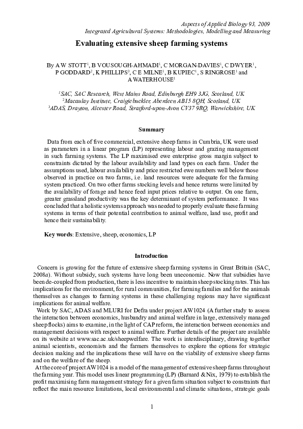 (PDF) EVALUATING EXTENSIVE SHEEP FARMING SYSTEMS
