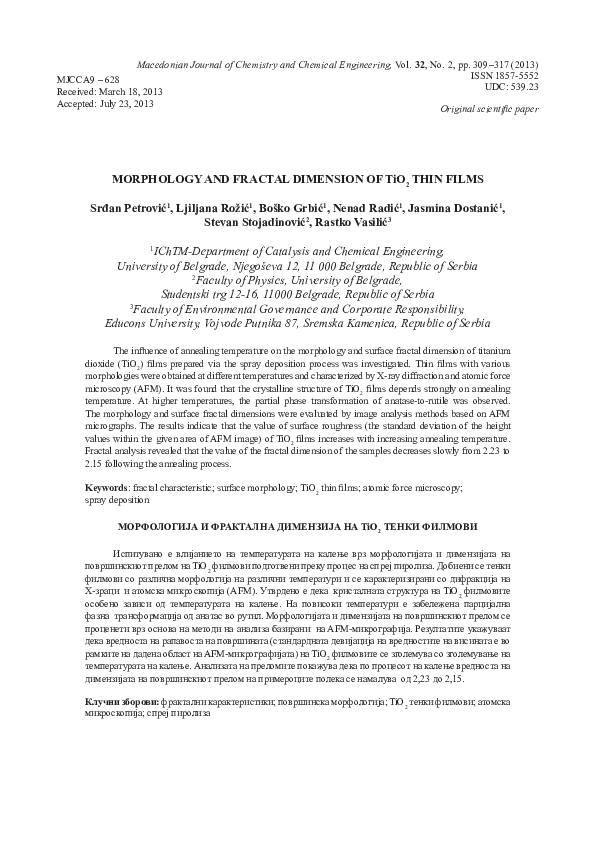 (PDF) Morphology and fractal dimension of TiO2 thin films