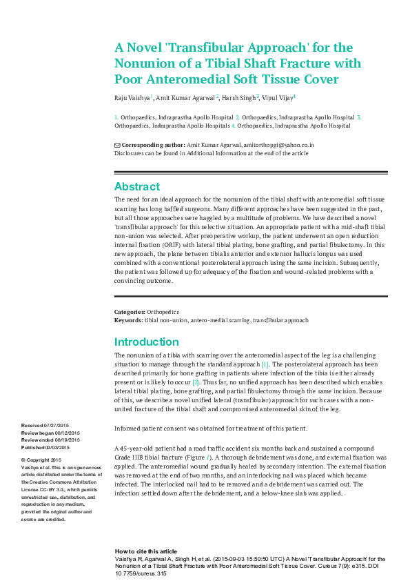 (PDF) A Novel 'Transfibular Approach' for the Nonunion of a Tibial ...