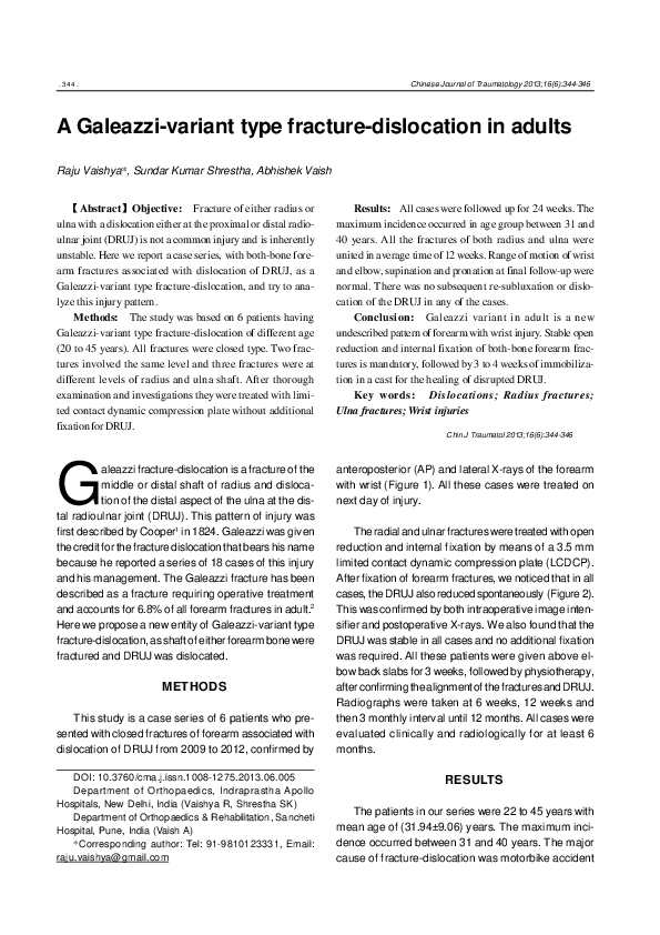 (PDF) A Galeazzi-variant type fracture-dislocation in adults | Raju ...