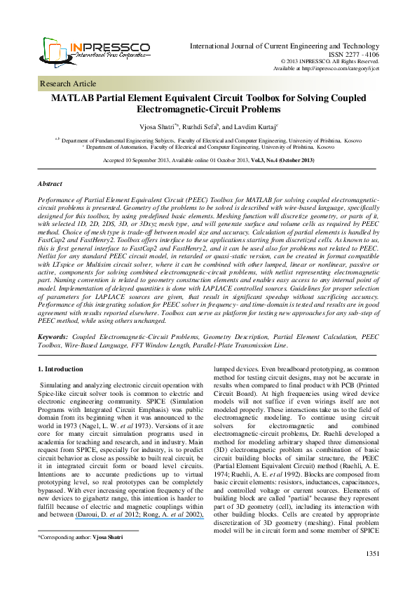 Pdf Matlab Partial Element Equivalent Circuit Toolbox For Solving