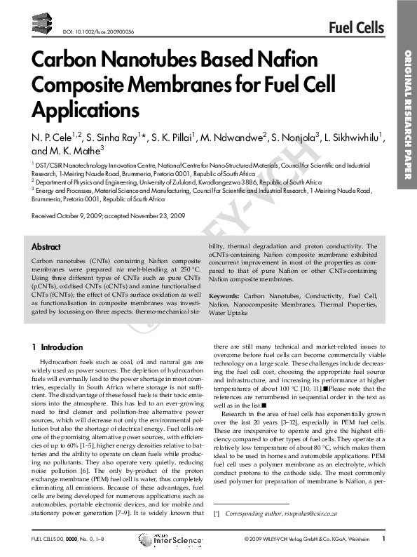(PDF) Carbon Nanotubes Based Nafion Composite Membranes for Fuel Cell ...
