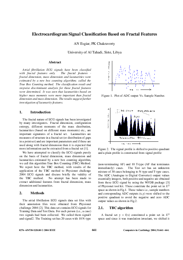 Pdf Electrocardiogram Signal Classification Based On Fractal Features