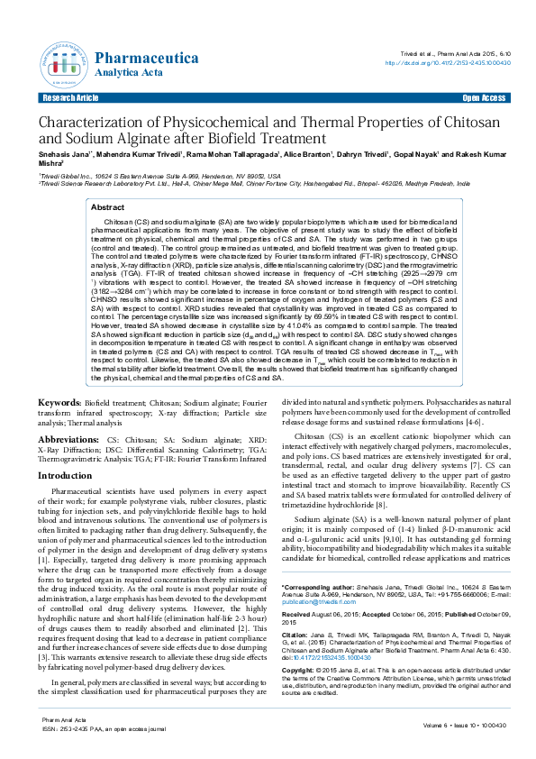 (PDF) Characterization of Physicochemical and Thermal Properties of Chitosan and Sodium Alginate ...