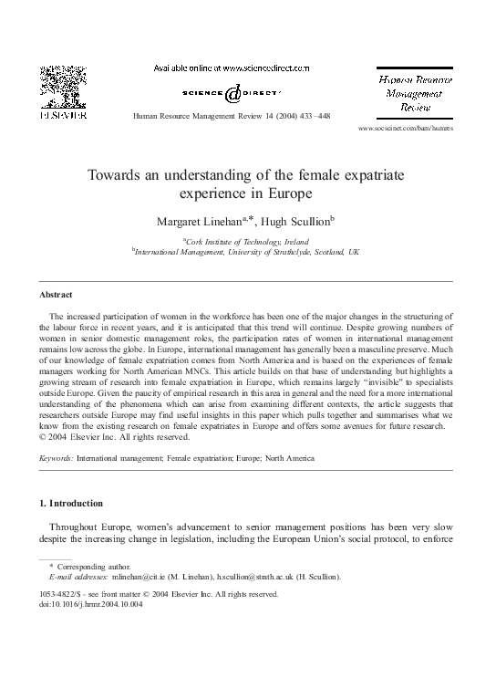 (PDF) Towards an understanding of the female expatriate experience in ...