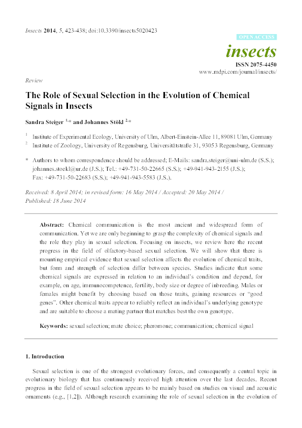 (PDF) The Role of Sexual Selection in the Evolution of Chemical Signals ...