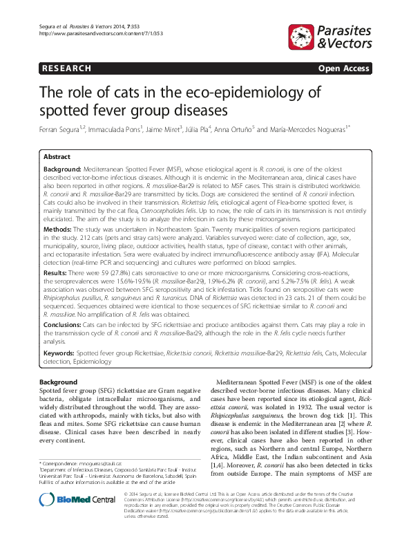 (PDF) The role of cats in the eco-epidemiology of spotted fever group ...