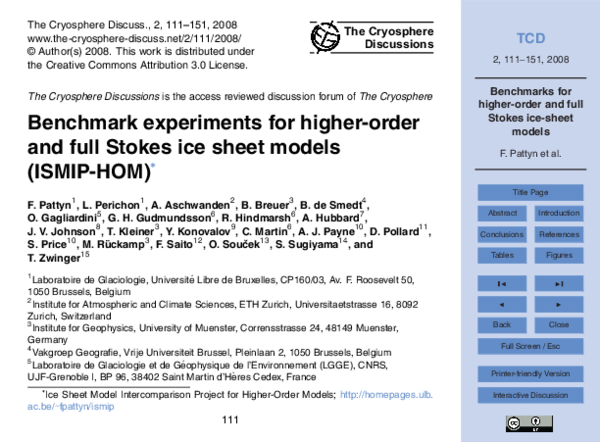 (PDF) Benchmark experiments for higher-order and full-Stokes ice sheet models (ISMIP–HOM)