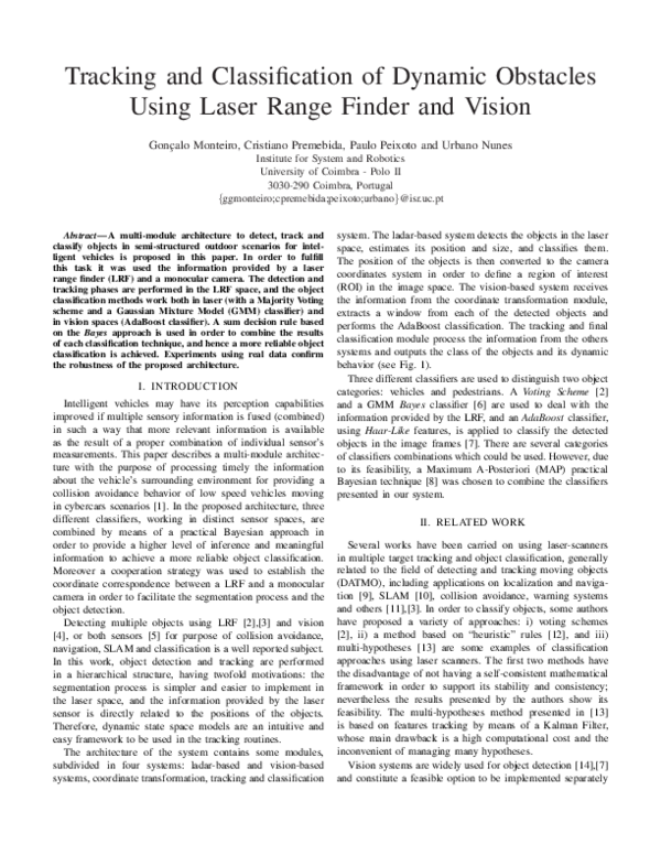 Pdf Tracking And Classification Of Dynamic Obstacles Using Laser Range Finder And Vision