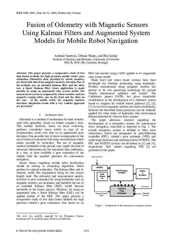(PDF) Fusion of Odometry with Magnetic Sensors Using Kalman Filters and Augmented System Models ...