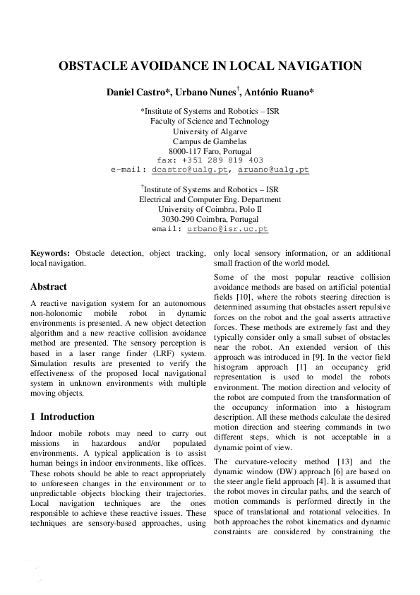 (PDF) Obstacle Avoidance in Local Navigation