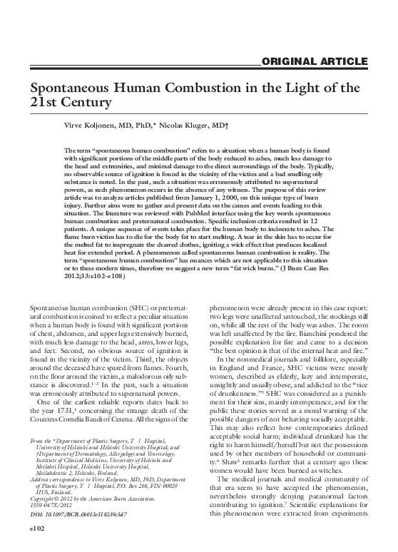 (PDF) Spontaneous Human Combustion in the Light of the 21st Century